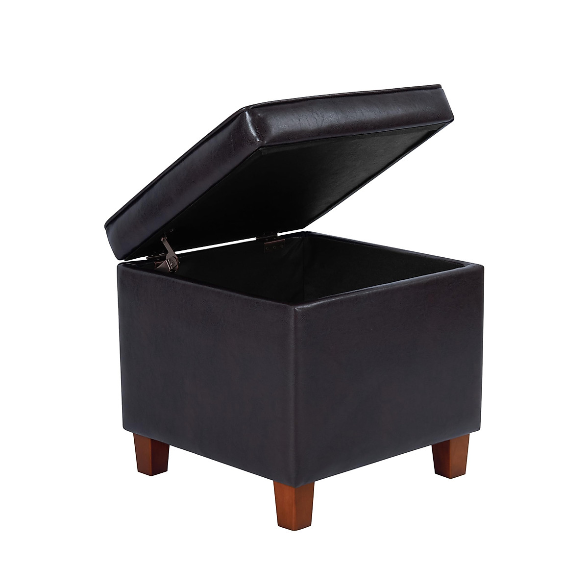 HomePop Leatherette Tufted Square Storage Ottoman with Hinged Lid, Brown