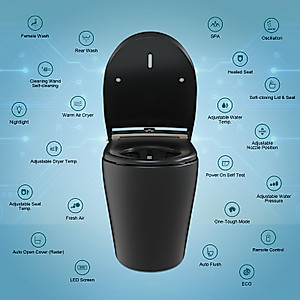 GIVINGTREE Black Smart Toilet with Auto Open Lid and Auto Flush, Modern Smart Tankless Instant Heating Toilet with Bidet Built in, Wireless RemoteControl and Smart Knob.