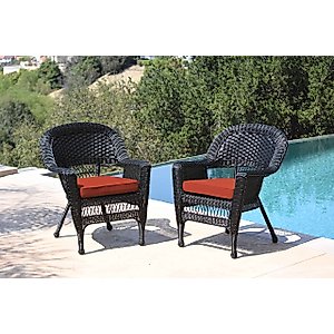 Jeco Wicker Chair with Red Orange Cushion, Black/W00207-