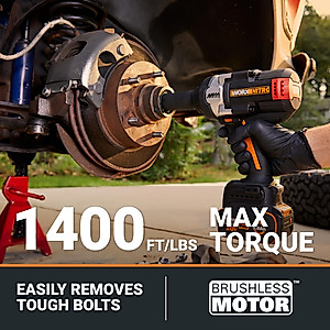 WORX Nitro 20V Brushless High Torque 1/2" Cordless Impact Wrench 1400 FT/LBS, Battery Impact Wrench with Constant Torque System, Compact Impact Wrench with Auto Mode – Battery & Charger Included
