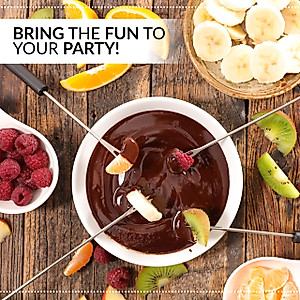 Nostalgia 12-Cup Electric Fondue Pot Set for Cheese & Chocolate - 8 Color-Coded Forks, Adjustable Temperature Control - Stylish Serving for Hors d'Oeuvres, Entrees, and Desserts - Black