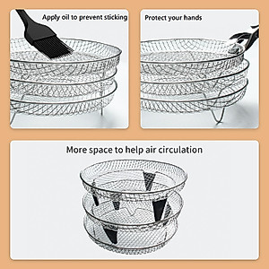 Air Fryer Racks Stainless Steel 11Pcs Air Fryer Universal Accessories, 3 Layer Stackable Dehydrator Racks With Oil Brush and Clamp, Air Fryer Basket Tray Fit Air Fryer, Oven, Pressure Cooker