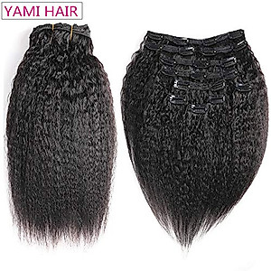 YAMI Kinky Straight Clip In Hair Extensions for Black Women Human Hair Clip in Extensions 10Pcs Brazilian Virgin hair Extensions Clip in Human Hair with Triple Weft 120g （10inch）