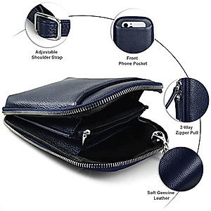 befen Cell Phone Purse Wallet Crossbody for Women, Genuine Leather Phone Bag Zip Around Crossbody Bag-Dark Blue