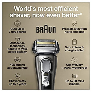 Braun Electric Razor for Men, Series 9 Pro 9465cc Wet & Dry Electric Foil Shaver with ProLift Beard Trimmer, Cleaning & Charging SmartCare Center, Noble Metal