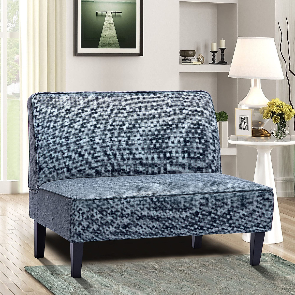 Yongqiang Upholstered Armless Loveseat Settee for Living Room Bedroom Dining Room Small Sofa Couch Banquette Pattern Fabric