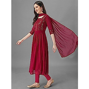 DREAMANGEL FASHION Womens Party Wear Georgette Printed straight Kurta With Dupttaa (as1, alpha, s, regular, regular, PINK)