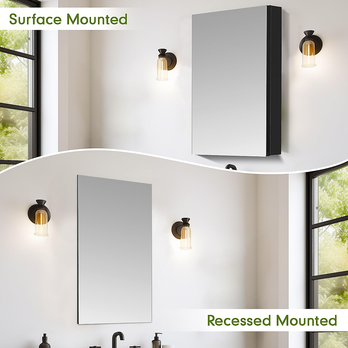 DURLDENG Bathroom Mirror with Storage,16 X 24 Inch,2024 New Model,Medicine Cabinet Mirror,Recessed Medicine Cabinet with Mirror,2 Adjustable Shelves,Black,Soft Hinge