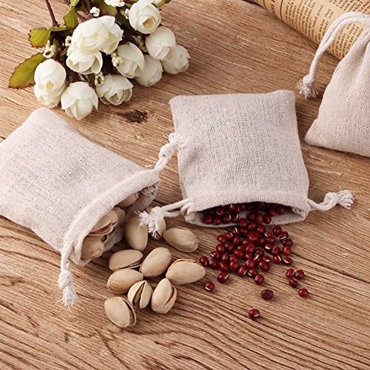 erduoduo Pack of 50 Small Burlap Bags with Drawstring,3x4inch Gift Little Burlap Drawstring Bags,Reusable Small Sachet Bags/Tea Bag