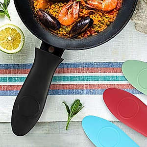 Silicone Hot Handle Holder, Potholder for Cast Iron Skillets, Rubber Pot Handle Sleeve Heat Resistant for Frying Pans & Griddles Sleeve Grip Handle Cover,Metal cookware Handles, Red,Black,Blue,Green