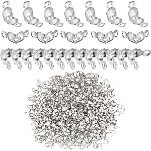 1500 Pieces Beads Tips Knot Covers Clamshell Crimp Tips Beads Set Calotte Ends Knot Covers Fold-Over Bead Covers for Jewelry Making DIY Bracelet Necklaces(Silver)
