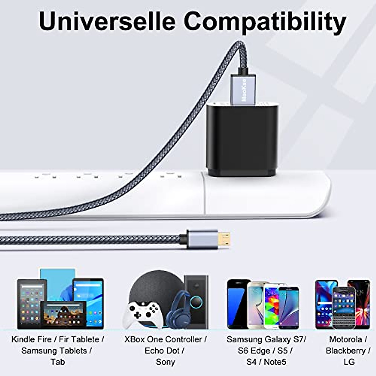 Meokse Micro USB Cable,Extra Long Android Charger Cable 20FT,Nylon Braided Durable Fast Phone Cord Charging for Samsung Galaxy S7 S6 Edge S5,Note,LG G4,HTC,PS4,Camera,MP3, 20 feet