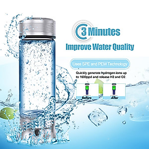 Hydrogen Water Bottle,Hydrogen Water Bottle Generator with Time Reminder Stickers,Rechargeable Portable Glass Hydrogen Water Ionizer Machine for Home Office Travel