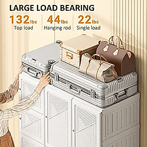 HOMCOM Portable Wardrobe Closet, Bedroom Armoire, Foldable Clothes Organizer with Cube Storage, Hanging Rods, and Magnet Doors, White