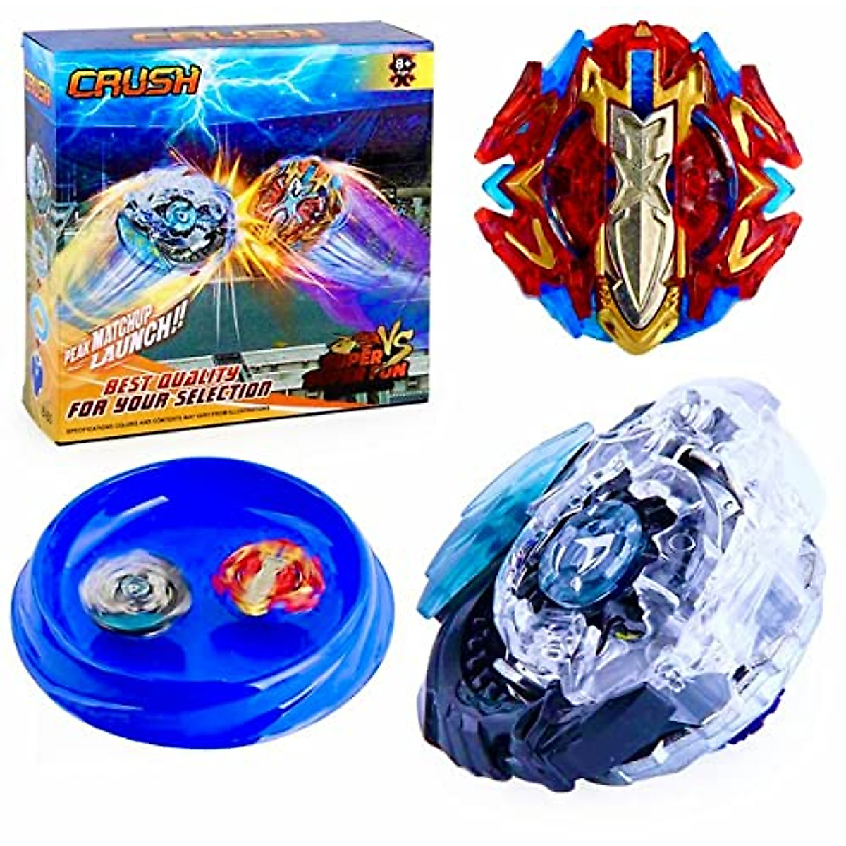 Crush Bey Battling Blades Starter Set | 1 Arena, 2 Launchers, 2 Burst Tops (Killer Deathscyther B-85, Doomscizor & Xcalibur)