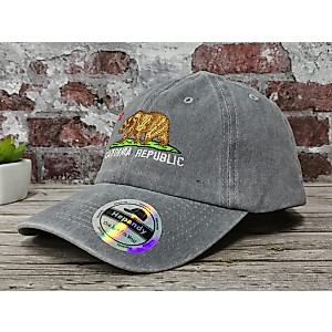Hepandy California Bear Baseball Hat for Women Men Kids, Washed Dark Gray Cali State Flag Embroidery Snapback Hat Unisex Dad Hat Trucker Hats