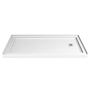 DreamLine Flex 34 in. D x 60 in. W x 76 3/4 in. H Semi-Frameless Shower Door in Brushed Nickel with Right Drain Base and Backwalls, DL-6229R-04