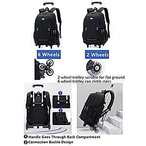 Rolling Backpack for Boys 18in Black Trolley Bags Wheeled Bag Kids' Carry-Ons Travel Primary Middle School Bookbag
