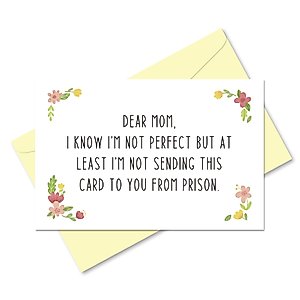 Arsagen Humorous Mother's Day Card, At Least Not From Prison Card, Funny Birthday Card for Mom From Son Daughter