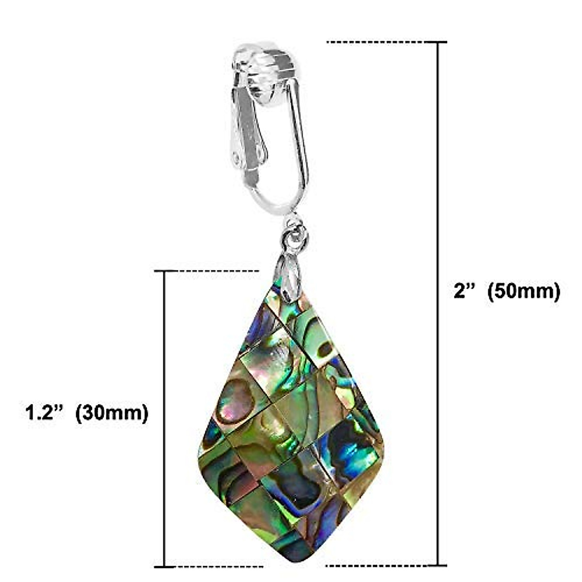 Aloha Earrings Tahitian-Style Abalone Paua Shell Clip On Earrings-Mother of Pearl Shells Authentic Ocean Romantic Shells Holiday, Authentic (Abalone Paua Rhombus Drop)