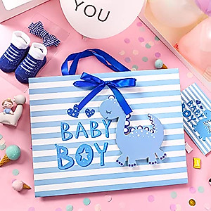 Loveinside Baby Boy Gift Bag Blue Dinosaur Design with Tissue Paper and Greeting Card for Baby Shower, New Parents, and More - 13" x 10" x 5", 1 Pcs