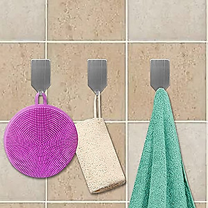 16 Pieces Self Adhesive Wall Hooks, FineGood 8 Transparent Dual Heavy Duty Hooks and 8 Stainless Steel Seamless Hooks, for Kitchen Bathroom Waterproof Self Adhesive Wall Hooks