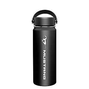 iPick Image for Ford Mustang Laser Etched 18 oz Dual-Wall Insulated Black Stainless Steel Water Bottle Travel Tumbler Mug