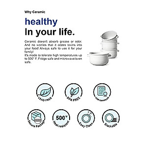 LE TAUCI Soup Bowls with Handles, Ceramic French Onion Soup Bowls 28 Ounces for Soup, Cereal, Chilli, Beef Stew, Stackable Serving Bowls Set, Oven Microwave Dishwasher Safe, Set of 4, White