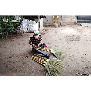 SKENNOVA - 34" of Small Natural Grass Broom for RV's, Cabin & Tents Design Vintage Style of Bamboo Stick Embroidered Woven Thread Nylon Hand Grip Dry Banana Leaf