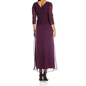 Alex Evenings Women's 3/4 Sleeve Stretch Lace Bodice One Piece Mother of The Bride Dress (Petite and Regular Sizes), Deep Plum, 8