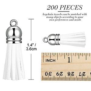 200 Pieces Keychain Tassels Faux Suede Leather Tassel Pendants Keychain Decoration Tassels with Loop for DIY Crafts Making Supplies (White)