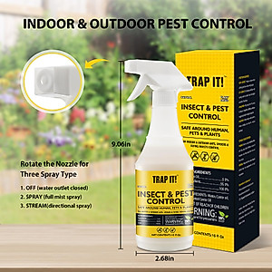 TRAP IT! Insect Repellent Peppermint Oil Spray for Bugs, 16OZ Natural Pest Control Spray for Home Kitchen Ant Spider Roach Fly Killer, DEET-Free Pet Family Safe Bug Spray Indoor Outdoor Patio Yard