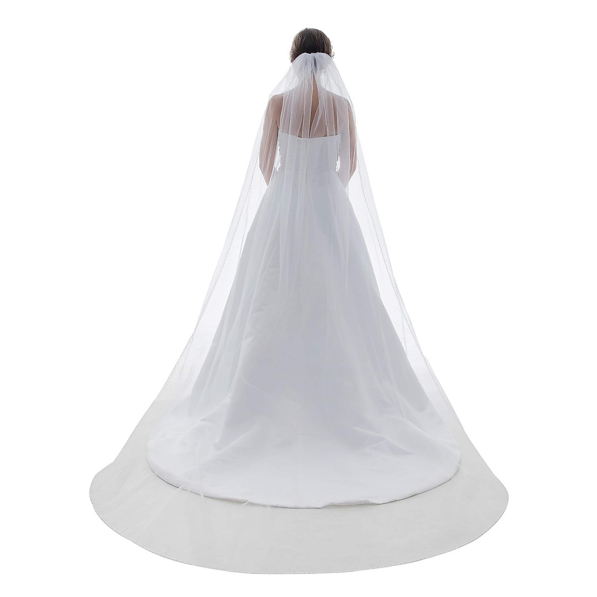 SAMKY 1T 1 Tier Beaded Edge Wedding Veil - White Cathedral Length 108" V119
