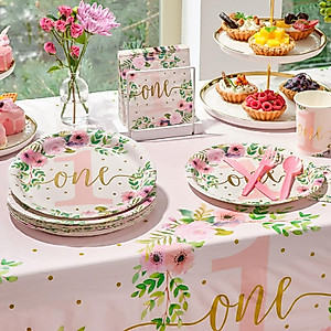 145-Piece Baby Girl's 1st Birthday Party Decorations, Floral Little Miss Onederful Dinnerware with Tablecloth (Serves 24)