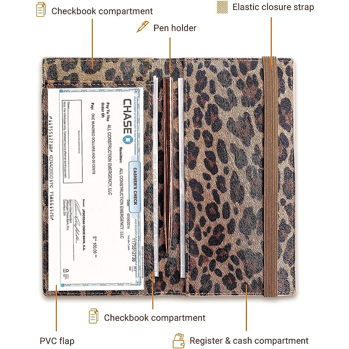 Zreal Checkbook Cover for Men & Women, Premium Vegan Leather Checkbook Holder Slim Wallets for Top & Side Tear Duplicate Checks with RFID Blocking (Dark Leopard)
