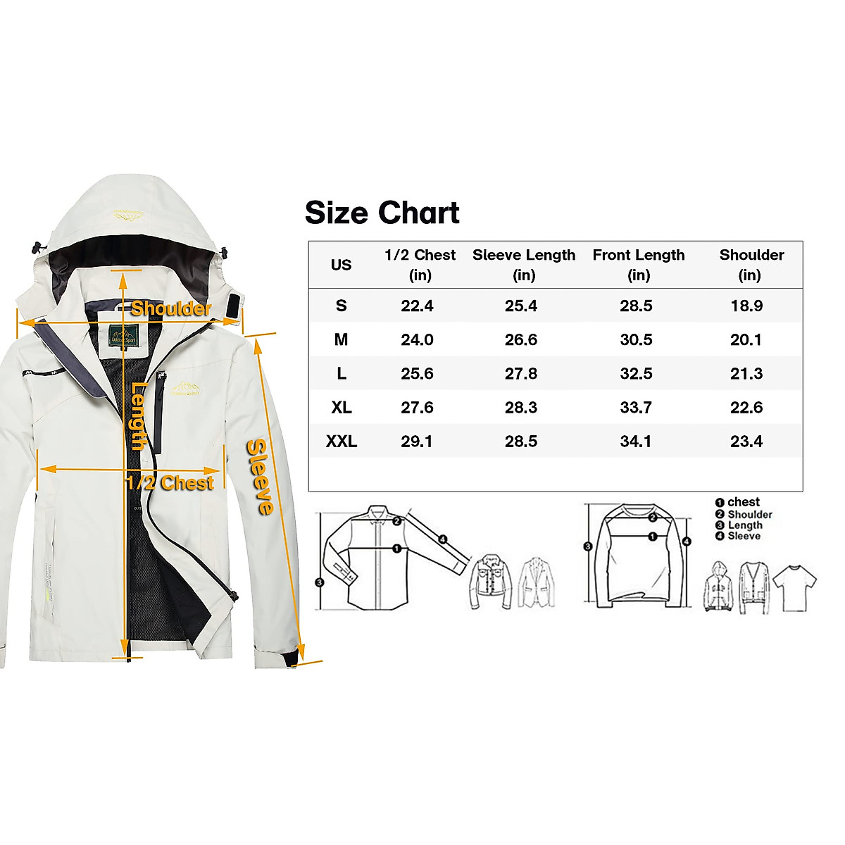 GIISAM White Raincoat for Men Spring Waterproof Windbreaker Lightweight Rain Jackets Outdoor Running Hiking Cycling Raincoats