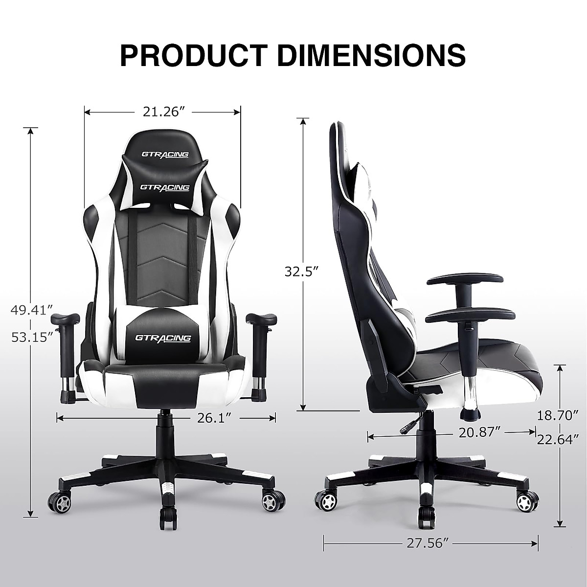 GTRACING Gaming Chair Racing Office Computer Ergonomic Video Game Chair Backrest and Seat Height Adjustable Swivel Recliner with Headrest and Lumbar Pillow Esports Chair (White)