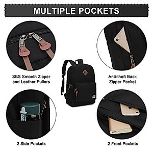 RAVUO School Backpack for Men Women, Water Resistant 15.6 inch Laptop Backpack Bookbags College Daypack Black Backpack School Bag with Side Pockets