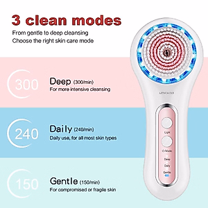 UMICKOO Face Scrubber Exfoliator,Facial Cleansing Brush Rechargeable IPX7 Waterproof with 5 Brush Heads,Electric Face Spin Brush for Exfoliating, Massaging and Deep Cleansing