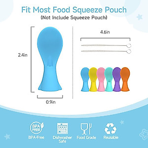 Morlike Baby Food Pouch Topper Silicone Spoons with Travel Cases, Squeeze Pouch Attachment Toppers for Travel and Feeding (6 Pack) - Not Include Squeeze Pouch