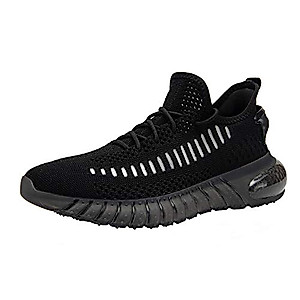CUYIOM Men's Athletic Walking Shoes Outdoor Running Shoes Slip on Fashion Sneaker Allblack 9.5