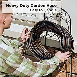 Giraffe Tools Hybrid Garden Hose 25ft x 5/8", Male and Female Fittings with Shut off Valve, Flexible, Heavy Duty, Leakproof, Lightweight Water Hose