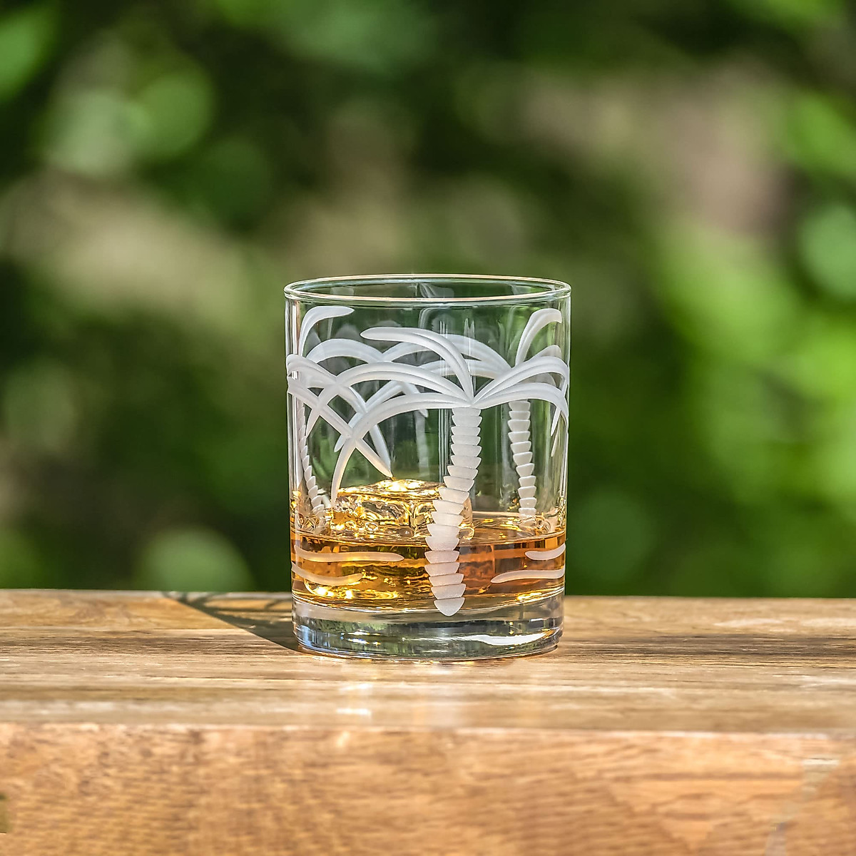 Rolf Glass Palm Tree Double Old Fashioned Glass 13 ounces | Engraved Whiskey Glasses | Lead-Free Tumbler Glass | Proudly Made in the USA (Set of 4)