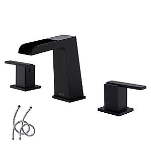 KENES Matte Black 8 Inch Waterfall Widespread Bathroom Faucet 3 Hole, Two-Handle Waterfall Bathroom Sink Faucet, Modern Bathroom Faucets with Supply Lines, KE-9052-2