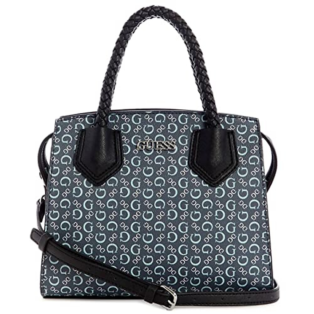 Guess Women's Lock Charm Braided Handles Small Satchel Crossbody Bag Handbag - Sage/Blue