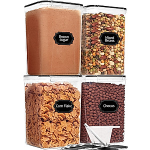 Skroam 4PCS Airtight Food Storage Containers with lids 6.5L/220oz, Flour Sugar Containers for Kitchen Pantry Organization, Storage Containers for Pantry, 1 Measuring Cup & 20 Labels