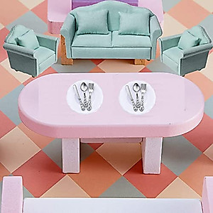 9Pcs Dollhouse Sofa Set,1/12 Dollhouse Decor 3Pcs Dark Green Fabric Sofa, 4Pcs Pillow and 2Pcs Miniature Carpet Turkey Rugs Miniature Furniture Toy for Kids Gift