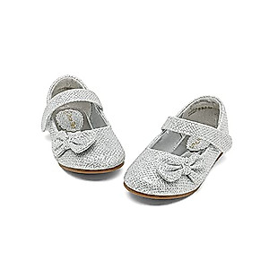 DREAM PAIRS Toddler Dress Shoes Mary Jane Flats for Girls Side Bow Ballerina Shoes,Size 2 Little Kid,Silver/Glitter,Angel-5
