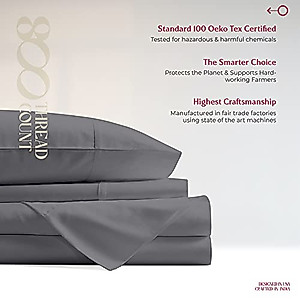 Mayfair Linen 100% Egyptian Cotton Sheets Queen Size - 800 High Thread Count Sheets Queen, 4 PC Luxury Hotel Sheets for Queen Size Bed, 16" Deep Pocket Sateen Soft Cooling Bedding Sets - Dark Grey