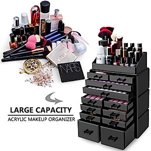 HBlife Makeup Organizer Acrylic Cosmetic Storage Drawers and Jewelry Display Box with 12 Drawers, 9.5 x 5.4 x15.8 Inches, Black